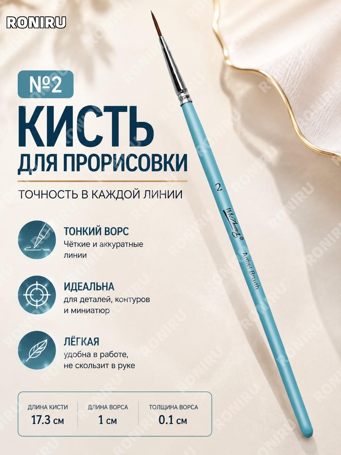 Кисть для аквагрима для лица #02, синяя ручка, кисть для прорисовки линий из дерева для макияжа и рисунков лица