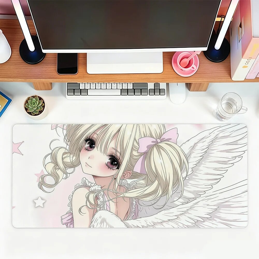 Резиновый аниме коврик для мыши с ангелами розовый SBD180x220x2mm, z6