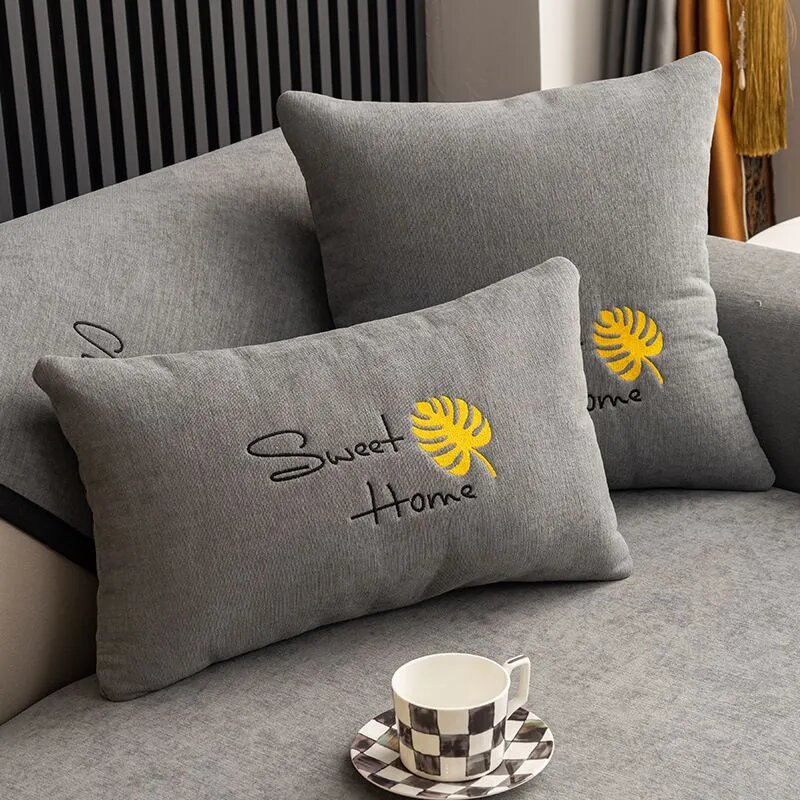 Наволочка 45x45 см, полиэстер, светло-серый, 1 шт, вышивка "Sweet Home"