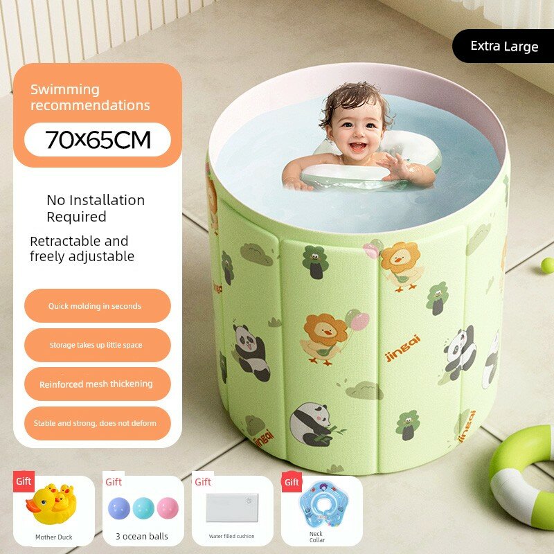 Детский бассейн для купания 70см складной с игрушками-утками, 3 надувными шарами, сидушкой и кольцом для шеи