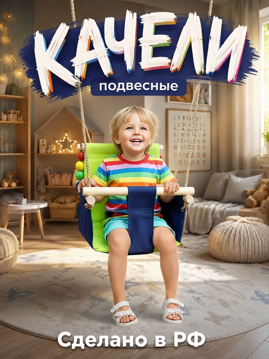 Качели подвесные детские для дома и дачи . Материал прочная ткань. Подарок детям.