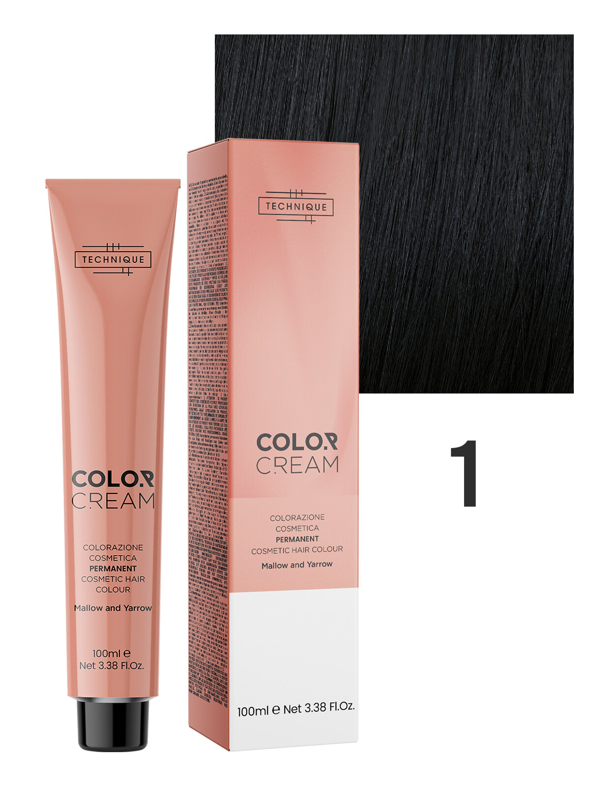 Крем - краска для волос профессиональная Technique Color Cream Permanent Cosmetic Hair Colour 1 Черный, 100 мл