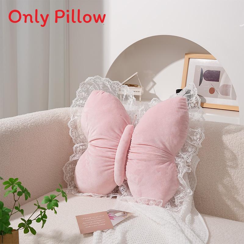 Подушка декоративная butterfly plush с вышитым узором для спальни розовая