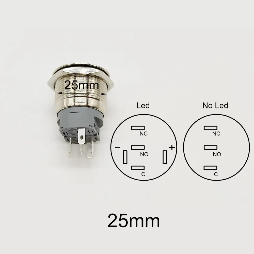 Кнопочный выключатель 25 мм Silver, без LED, 3-6V