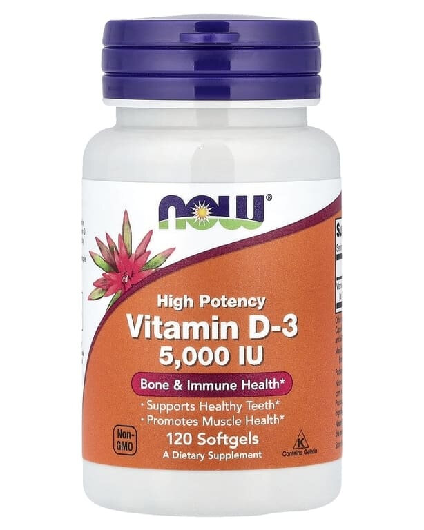 NOW Foods Vitamin D-3, Витамин Д-3 5000 МЕ 120 гел. капсул