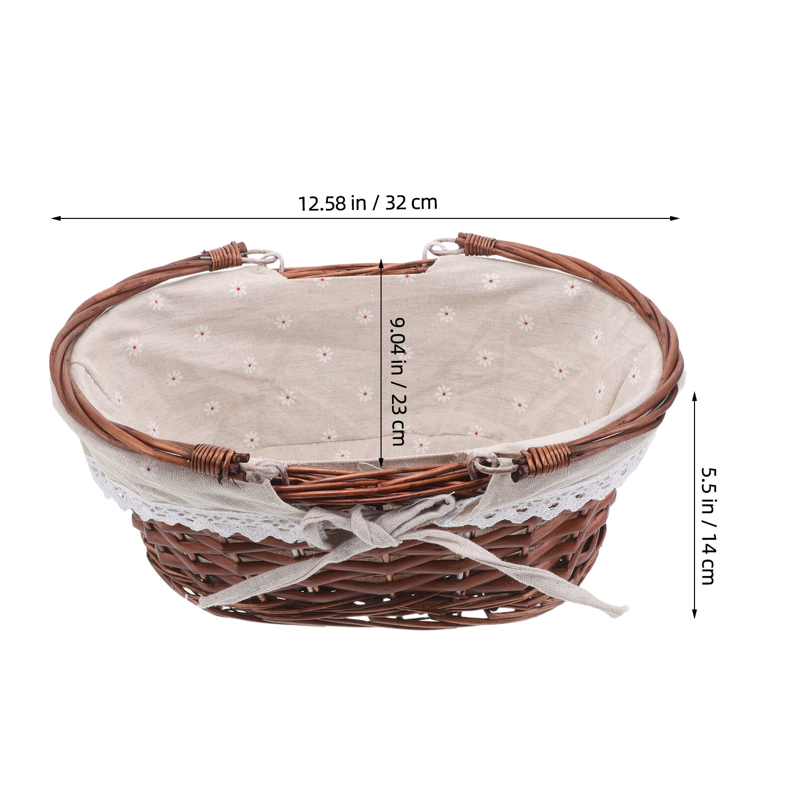 Плетёная корзина из ивовой лозы с тканевой подкладкой для хранения продуктов