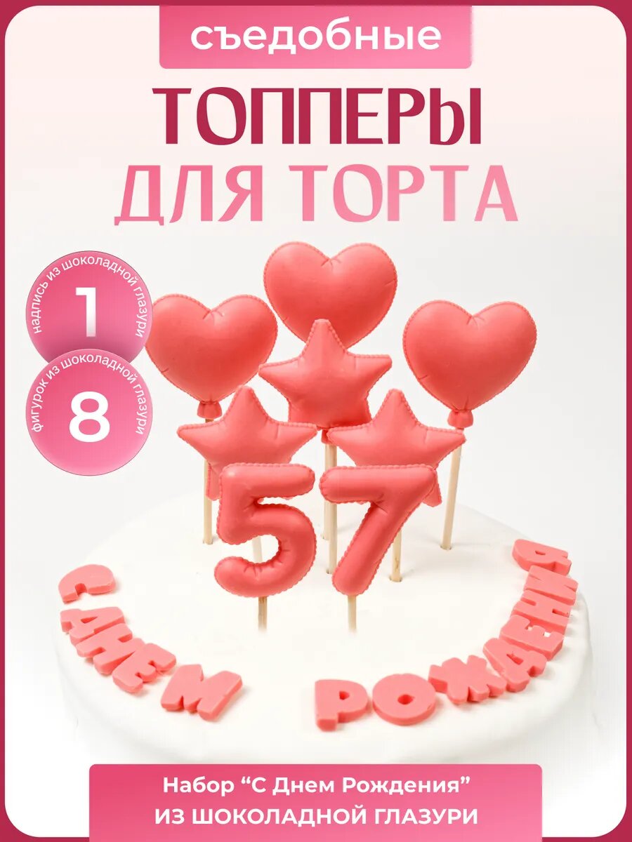 Топпер с днем рождения. Цифра 57