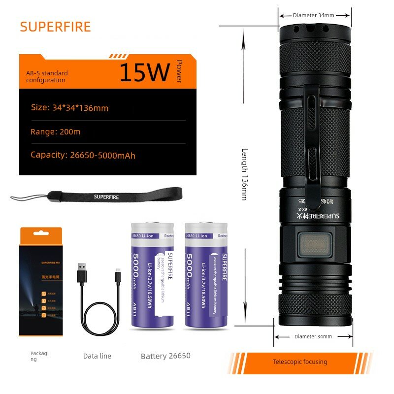 SupFire Shenhuo A8 небольшой яркий фонарик A8-S перезаряжаемый светодиодный дальний бытовой мини-ультра-яркий