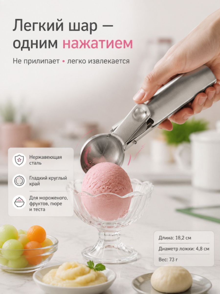 Ложка для мороженого, 18.2 см, 1 предм.