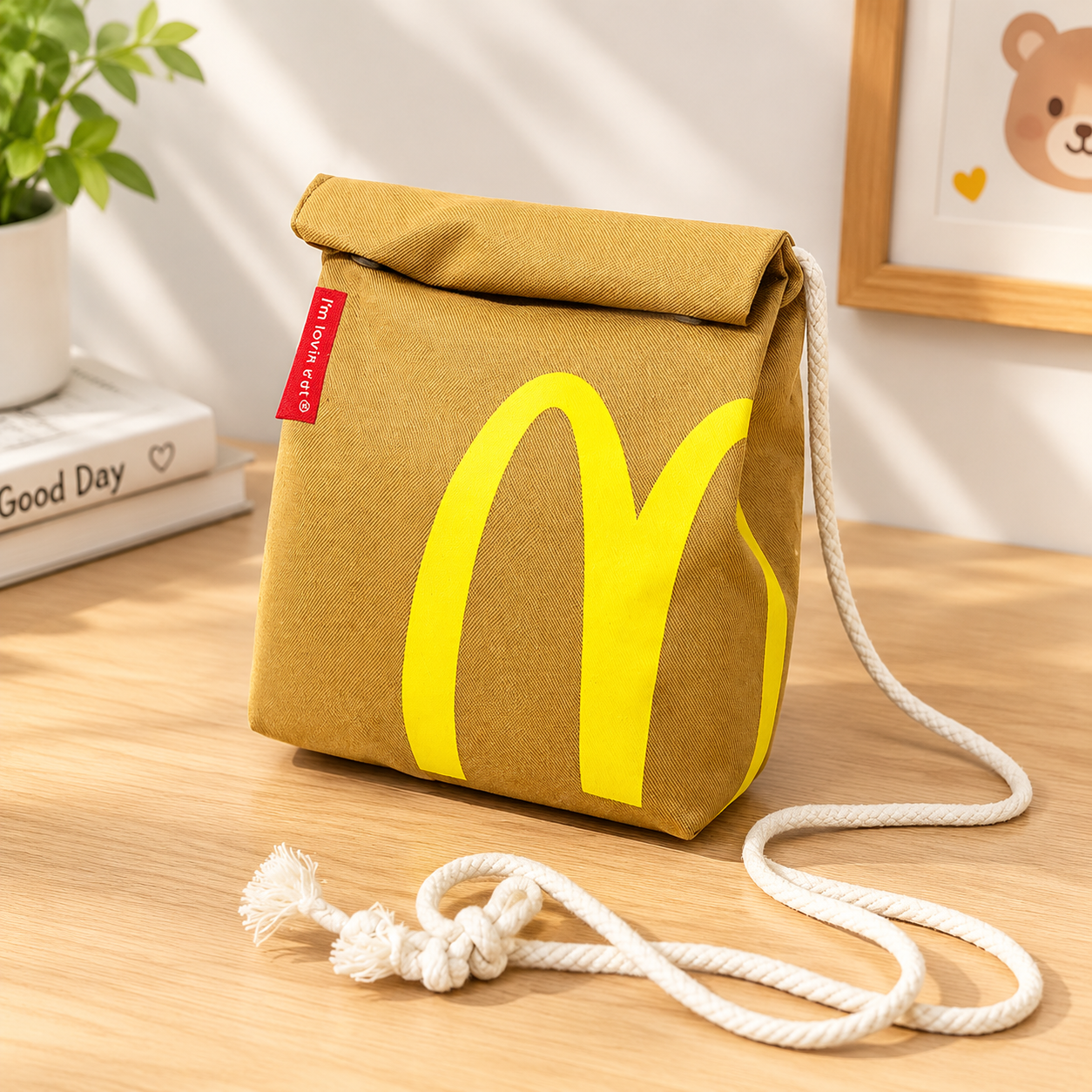 Рюкзак McDonald`s, школьный, унисекс, для средней и старшей школы, бежевый, нейлон (Объем: 13 л)