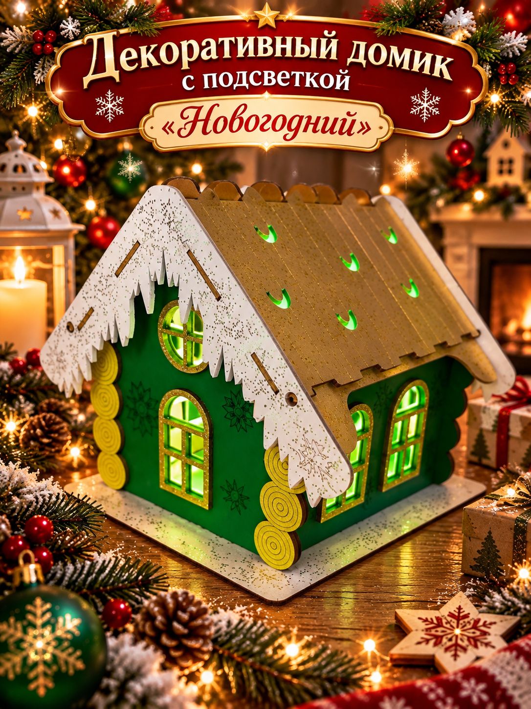 Декоративный домик с подсветкой Новогодний НГ31