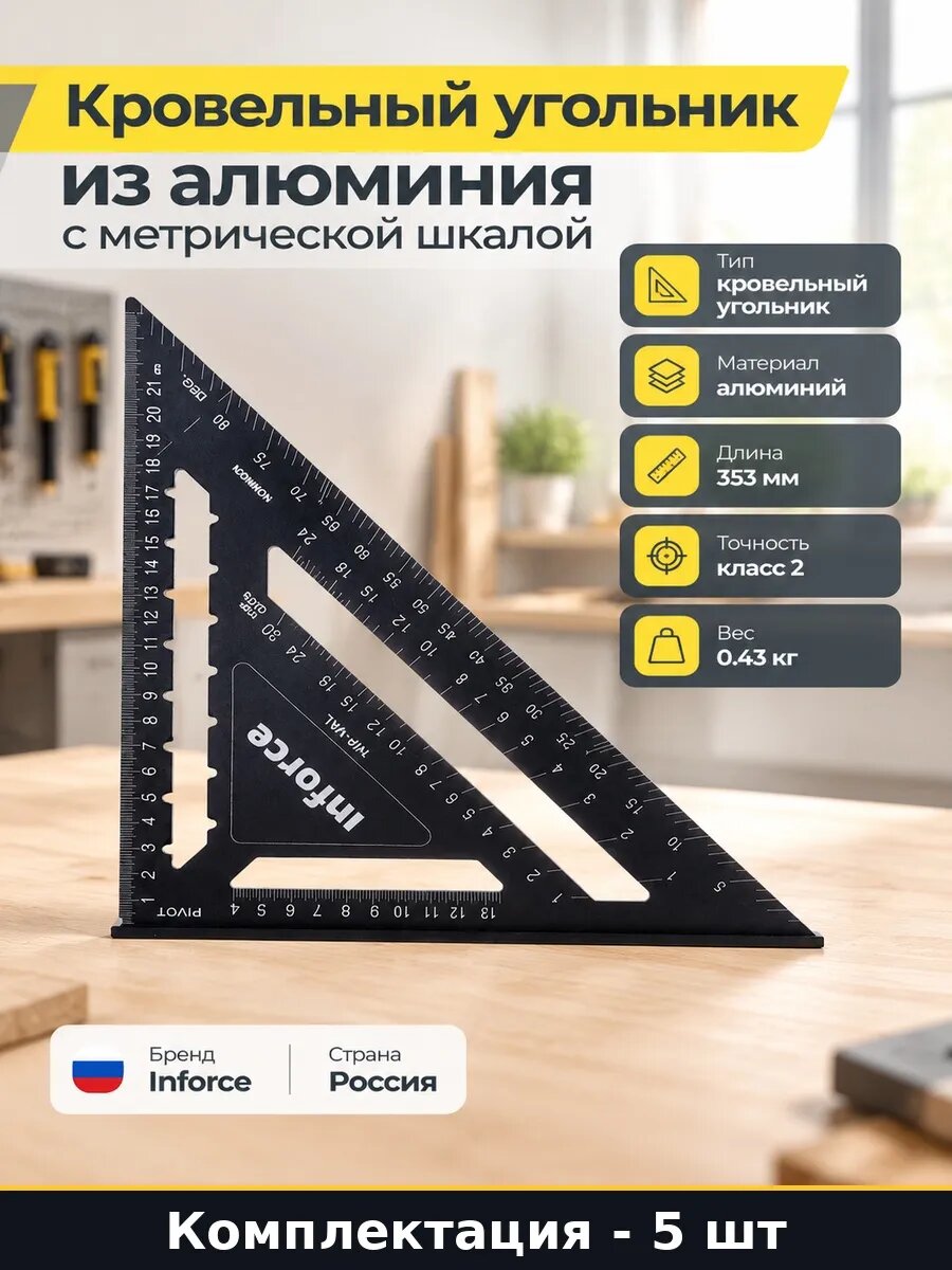 Набор Угольник алюминиевый двусторонняя шкала 250 мм 5 шт