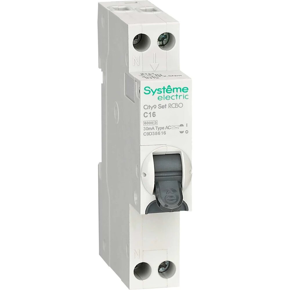 Systeme Electric Автоматический выключатель дифференциального тока (АВДТ), City9, 1 Р+N, хар-ка C, 16 А, 6 кA, 30 мА, тип AC, 18 мм C9D38616