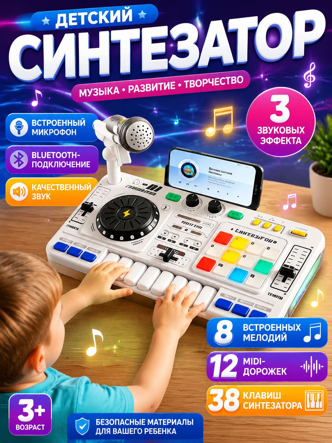 Игрушки, Диджейский микшерный пульт детский Музыкальная интерактивная игрушка, с микрофоном и Bluetooth