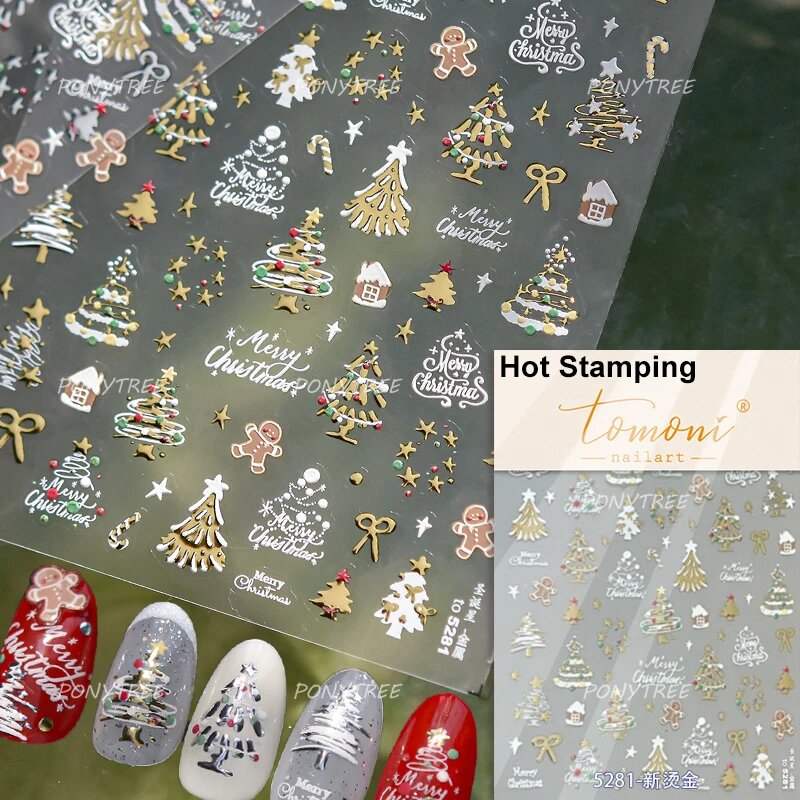 Christmas Tree House Crystal Ball Santa Claus Bear Cute Snowman Bowknot Snowflake Apple Pine DIY Nail Art Sticker Manicure Decal
