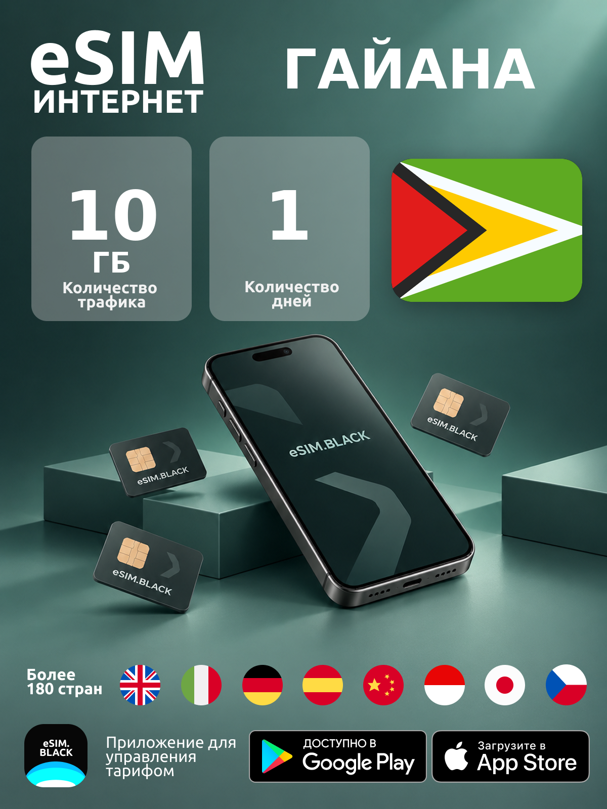 Гайана/1 день/10 ГБ - eSIM для мобильного интернета ( iPhone | Android ).