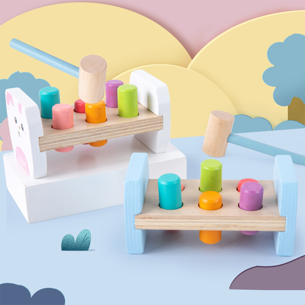 Игровой набор деревянных игрушек для детей с молоточком, развивает координацию и мышление, 15x7.5 см
