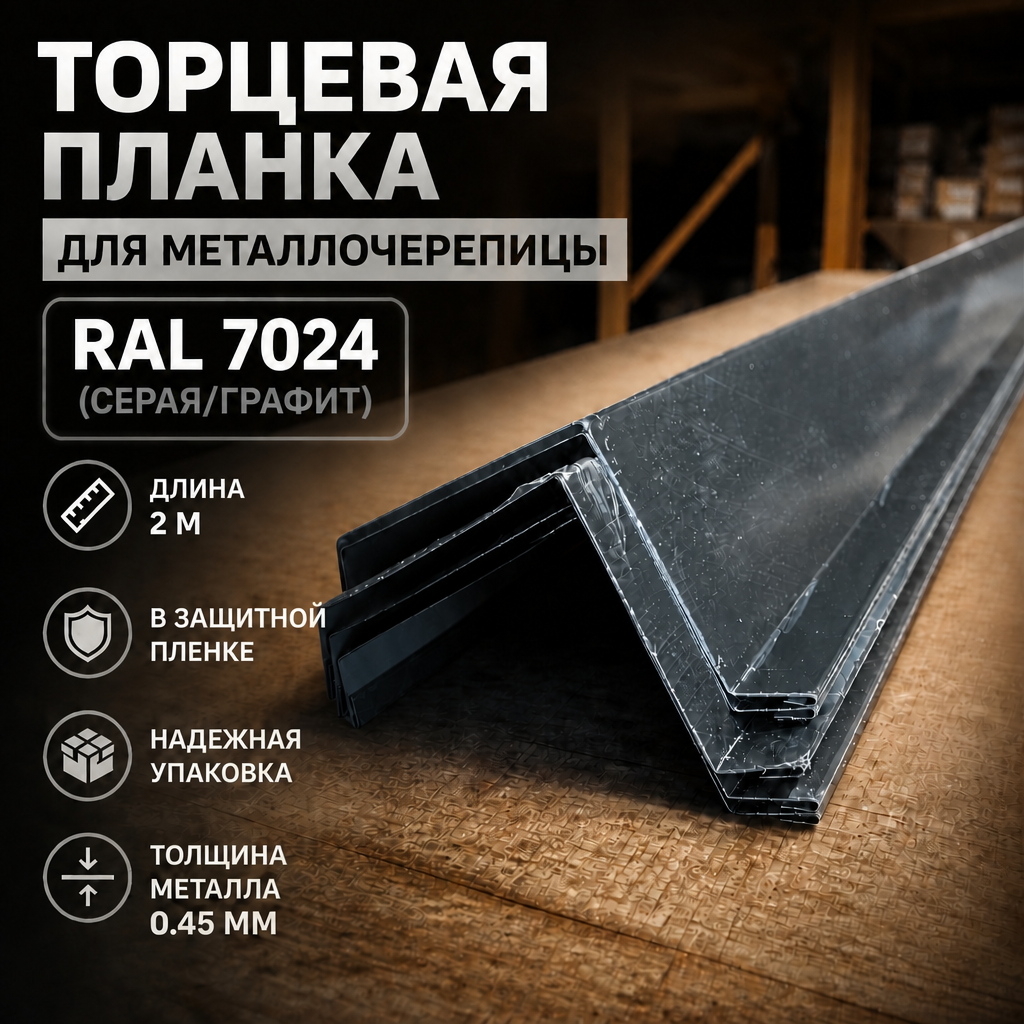 Торцевая планка для металлочерепицы RAL 7024 (серый / графит), 2 м /10 шт/ 1 уп