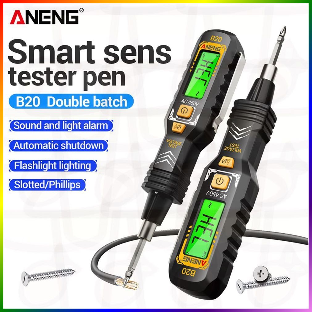 Цифровой тестер напряжения ANENG B20, бесконтактный индикатор напряжения с функцией отвертки для электромонтажа