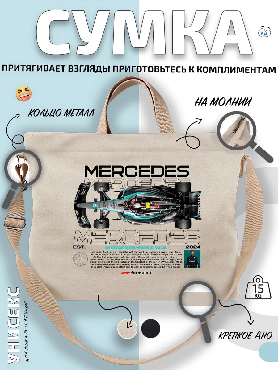 Сумка шоппер  Mercedes AMG болид Формулы 1 с