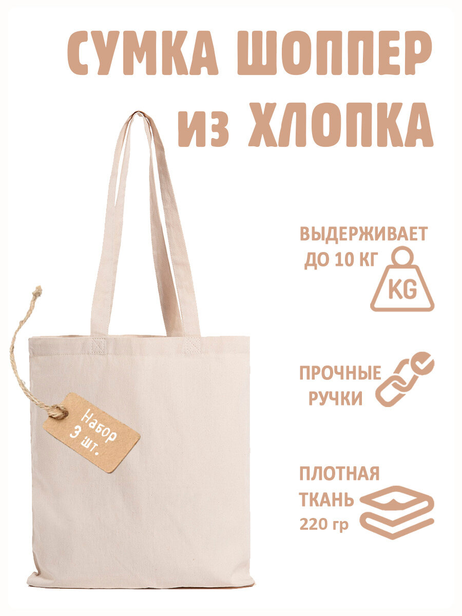 Сумка шоппер Магазин Лён, 3 шт.