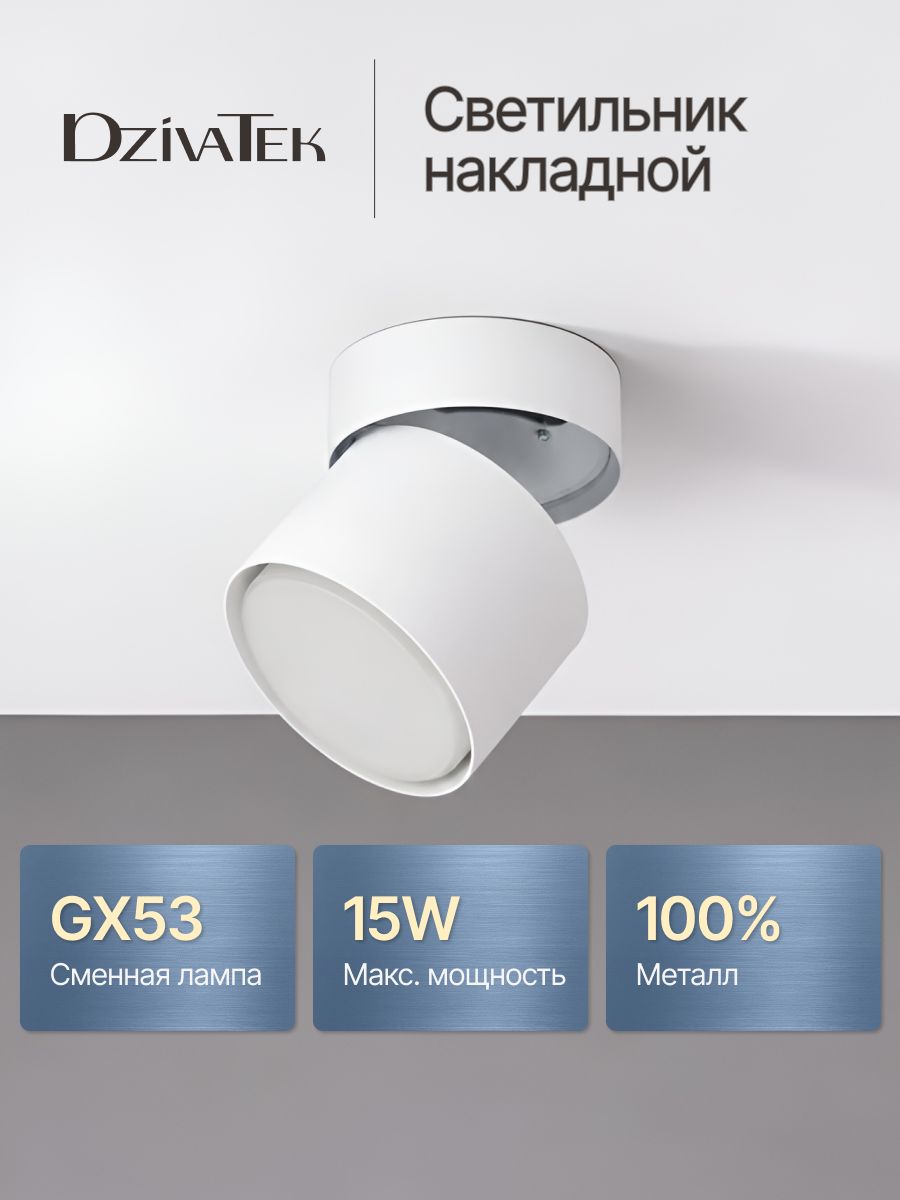 Светильник потолочный накладной / Спот поворотный GX53 / Белый DzivaTek