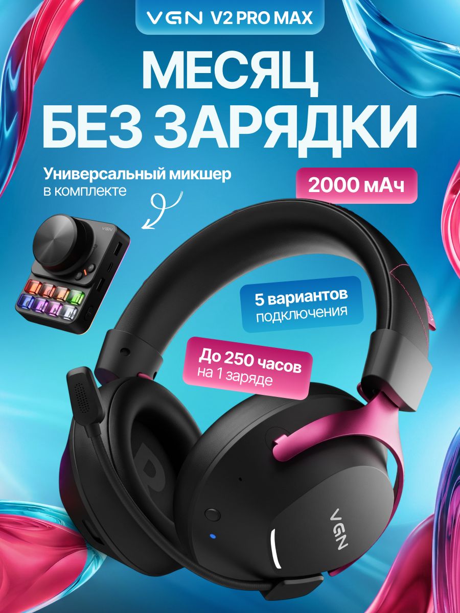 Наушники игровые VGN V2 PRO MAX В комплекте с микшерным пультом, Bluetooth, Радиоканал, USB Type-C, черный