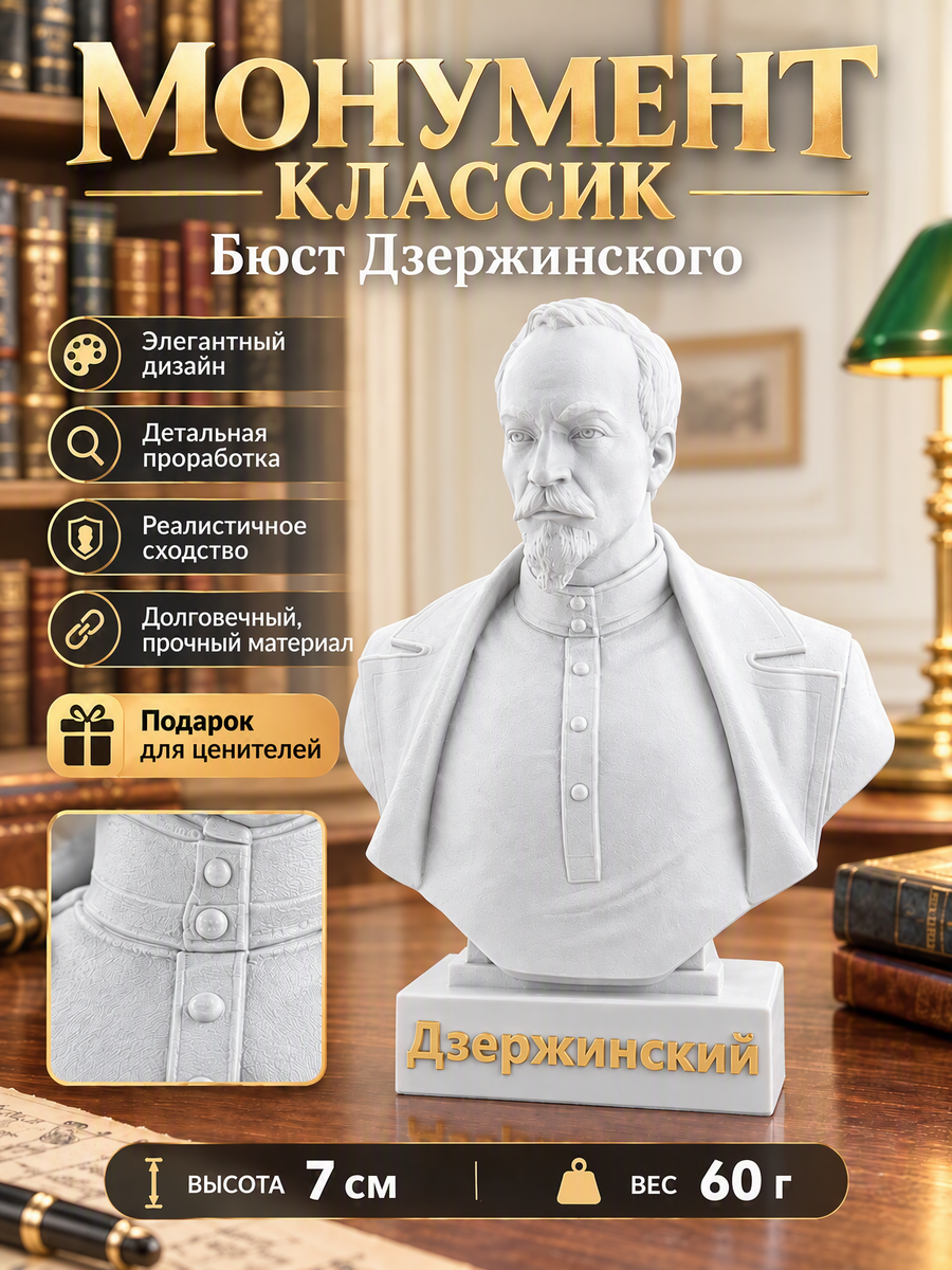 Монумент Классик Бюст - статуэтка Дзержинский, 7 см, цвет Белый, акрил