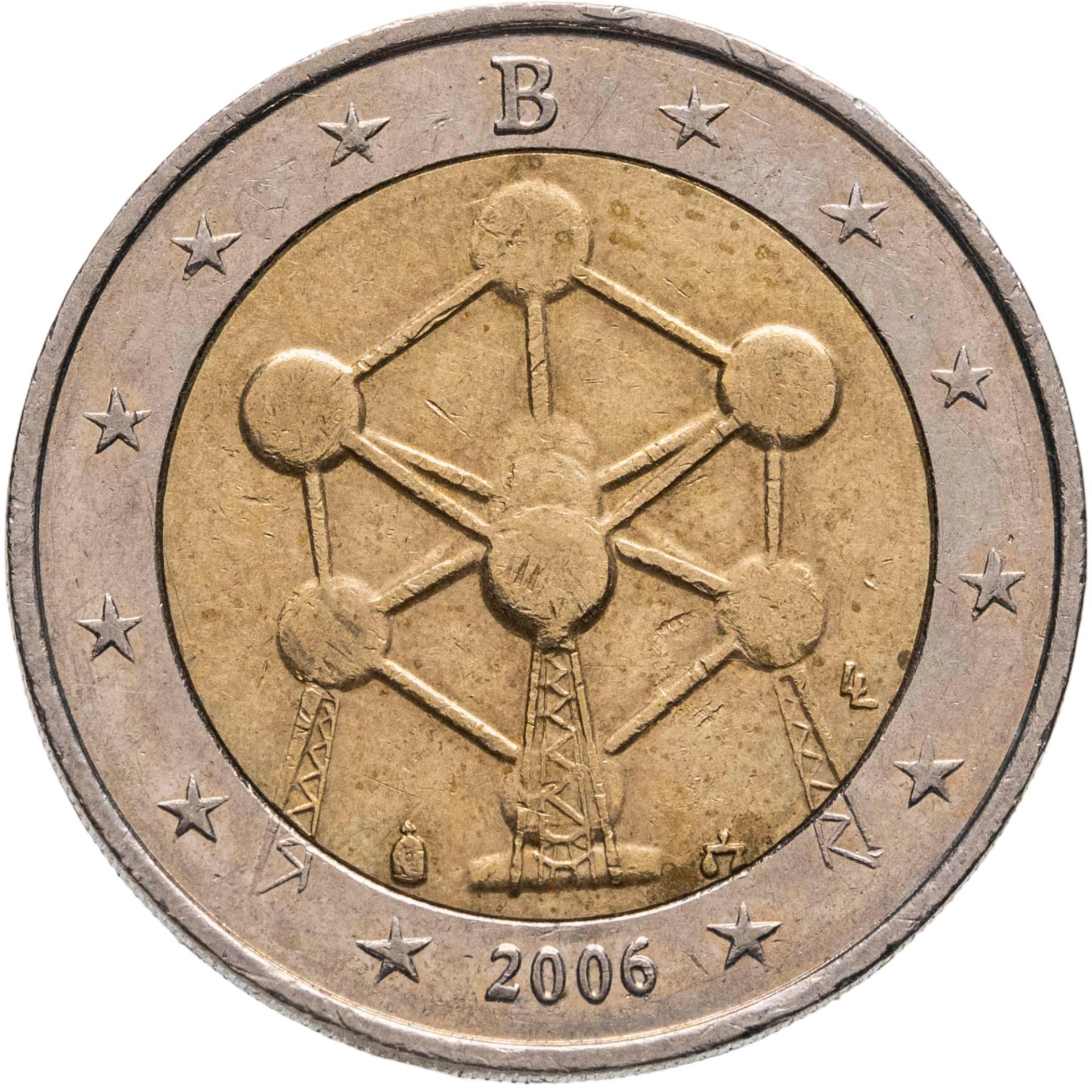 Бельгия 2 евро 2006 "Атомиум в Брюсселе", Биметалл, в сохранности VF-XF