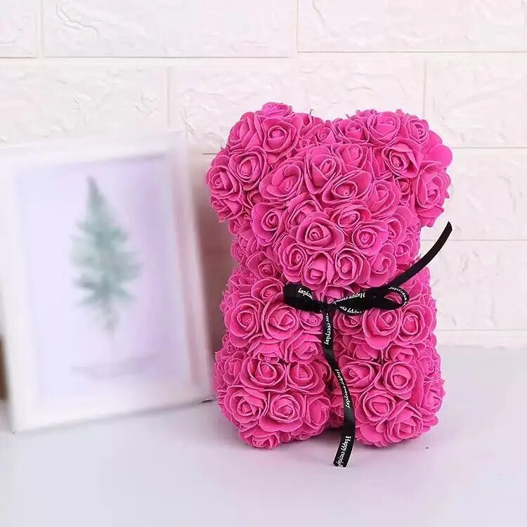 Розовый мишка из роз 25 см, Цвет: M27