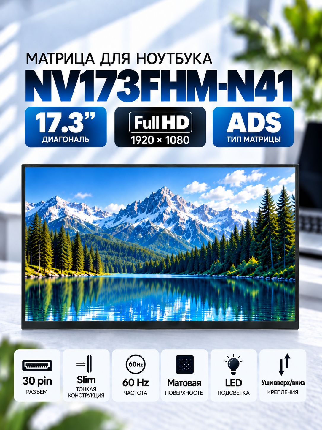 Матрица NV173FHM-N41, 17.3" 1920x1080 (Full HD) матовая