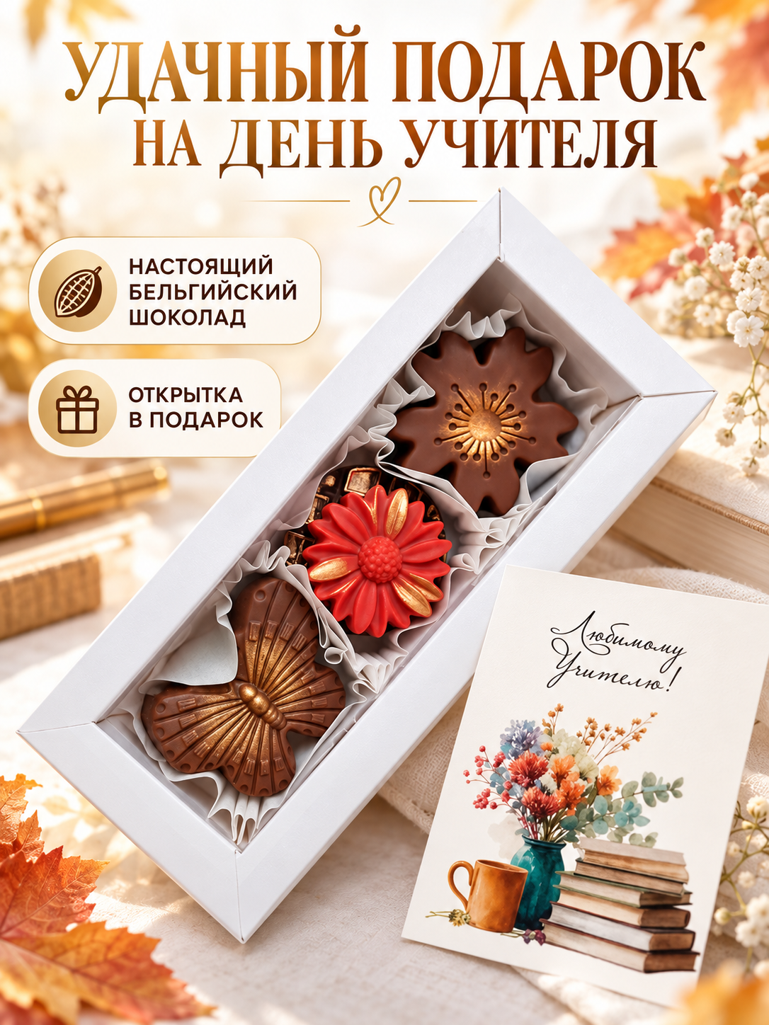 Конфеты подарочные на День учителя, День рождения, конфеты шоколадные в коробке, бельгийский шоколад, ручная работа