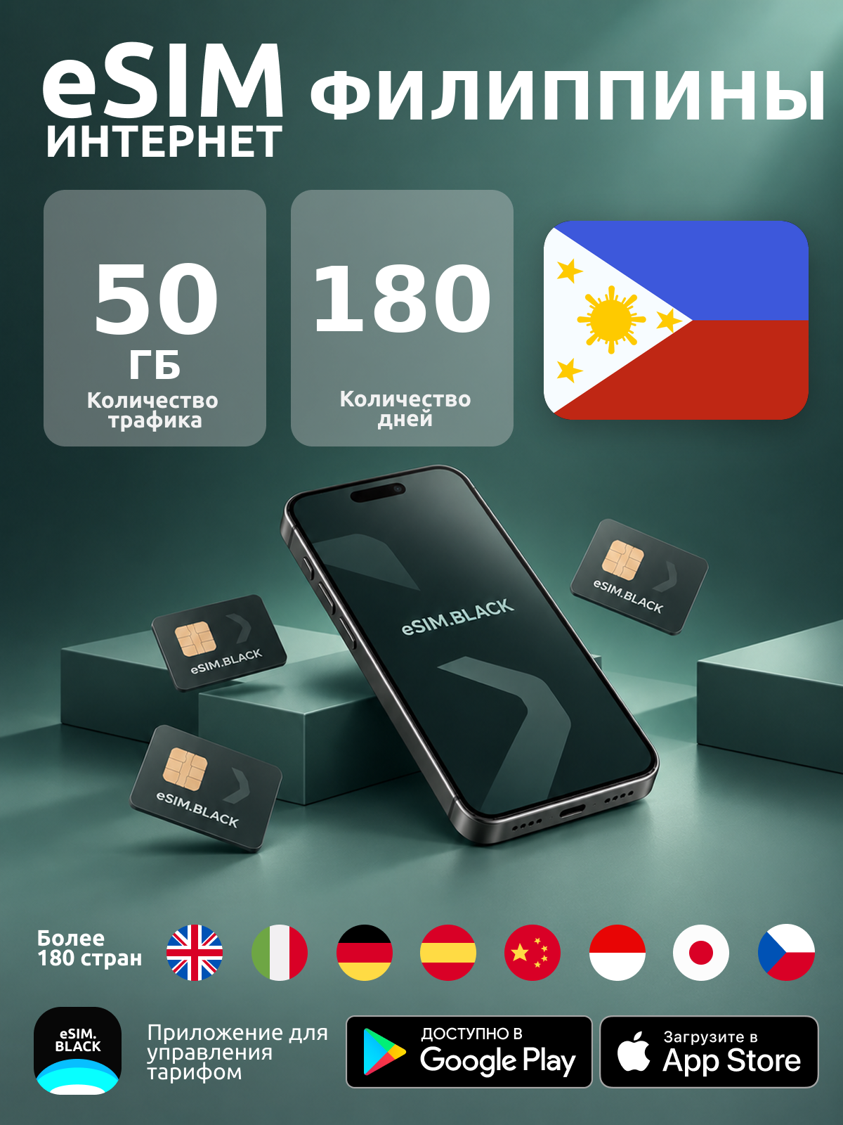 Филиппины/180 дней/50 ГБ - eSIM для мобильного интернета ( iPhone | Android ).
