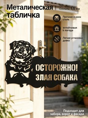 Металлическая табличка "Осторожно злая собака" №5