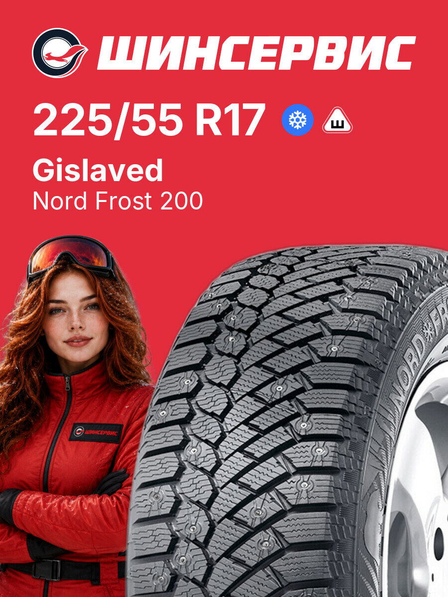 Зимняя шипованная шина Gislaved Nord Frost 200 225/55 R17 101 T, зимняя автомобильная резина
