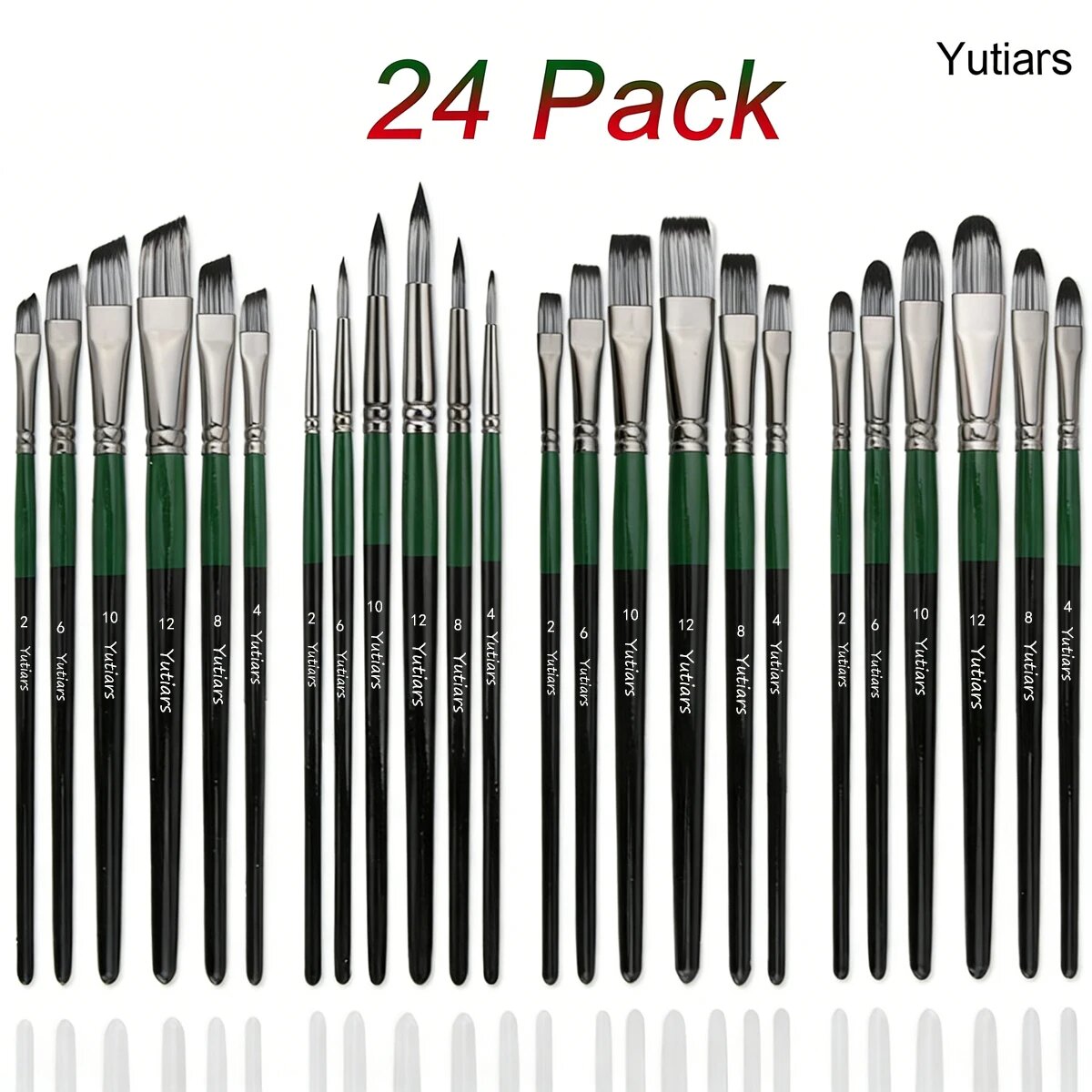 Набор кистей Yutiars - 6/24 шт, нейлон Темно-зеленый, 24 PCS MIX