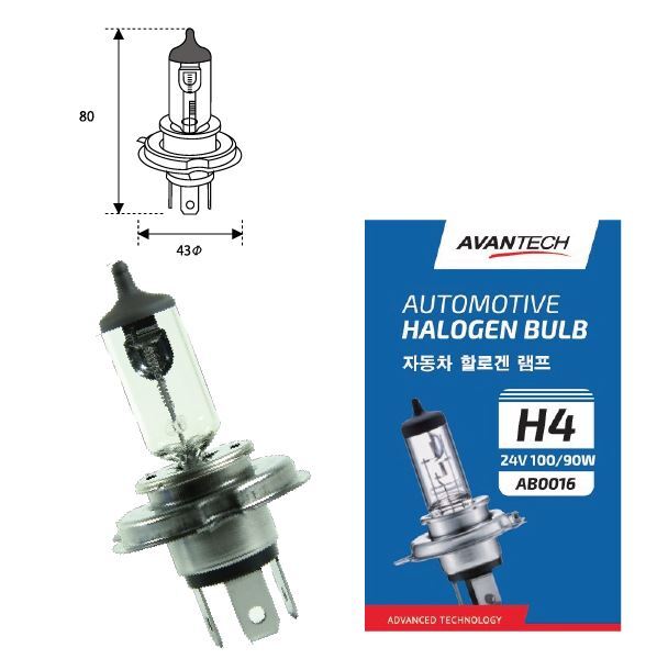 Лампа автомобильная головного света Avantech H4 (HB2) 24V 100/90W арт. AB0016