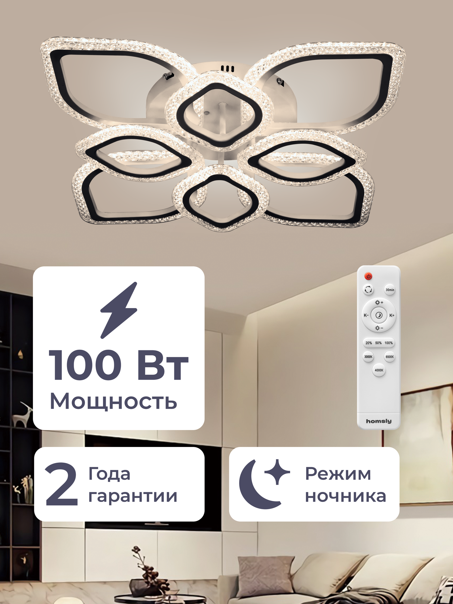 Люстра светодиодная Homsly, 100 Вт, ACL_033, с пультом дистанционного управления