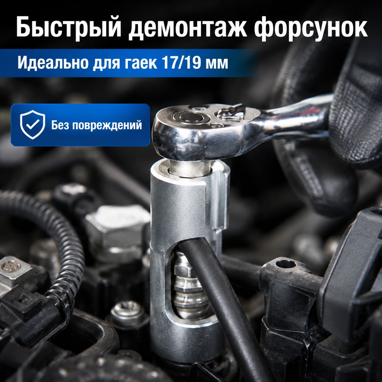 Съемник топливных трубок 17 мм - Ключ для форсунок и быстрого отсоединения топливопровода, сталь, антикоррозийный инструмент для авто