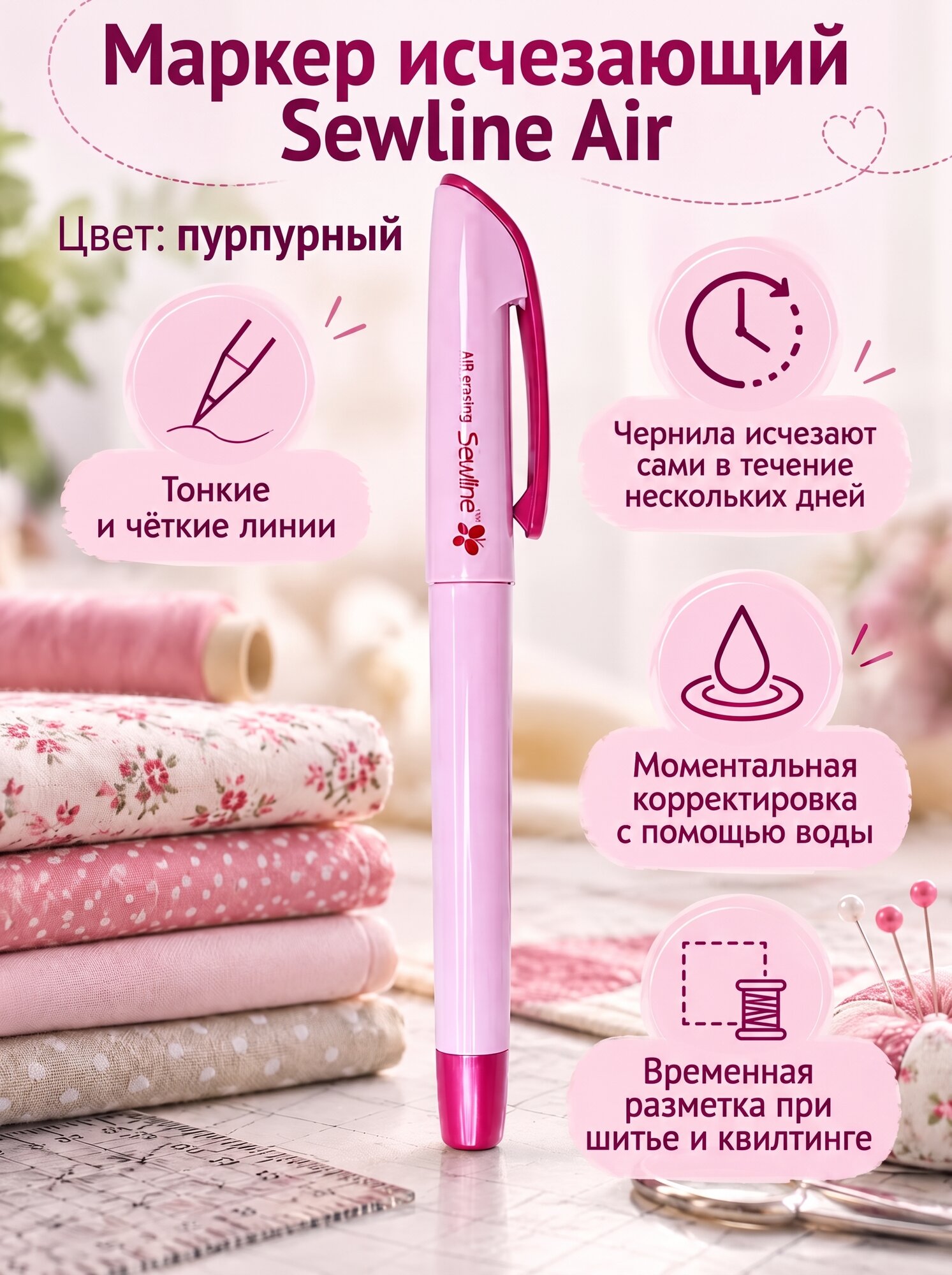 Маркер исчезающий Sewline Air, пурпурный