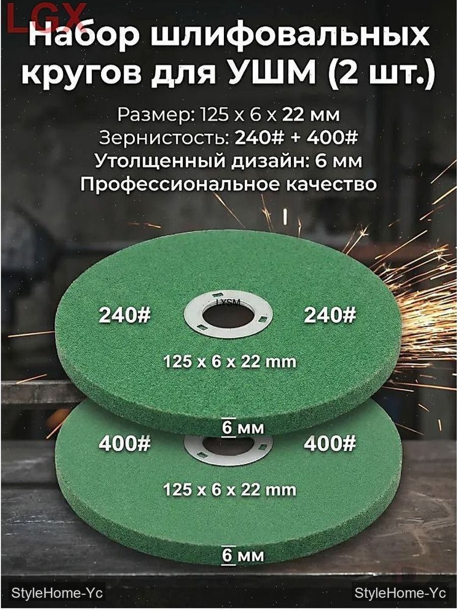 Шлифовальный круг для заточки 125 мм, 240-400, для УШМ, точильный камень сетчатый, 2 шт