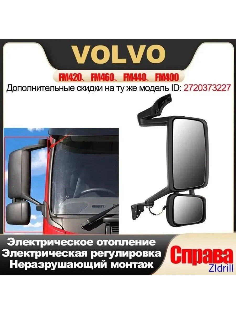 Zldrill Зеркало боковое Справа, арт. Подходит для зеркал бокового обзора Volvo FM420, FM460, FM440, FM400