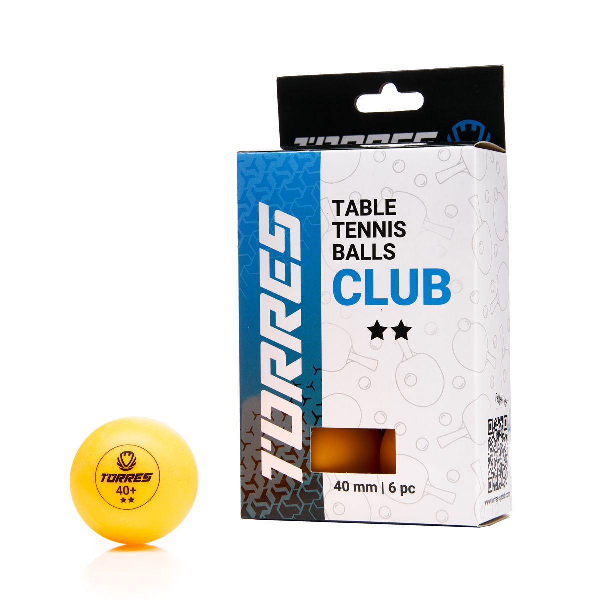Мячи для настольного тенниса TORRES Club 2* TT23013, диаметр 40+мм, 6шт, оранжевый