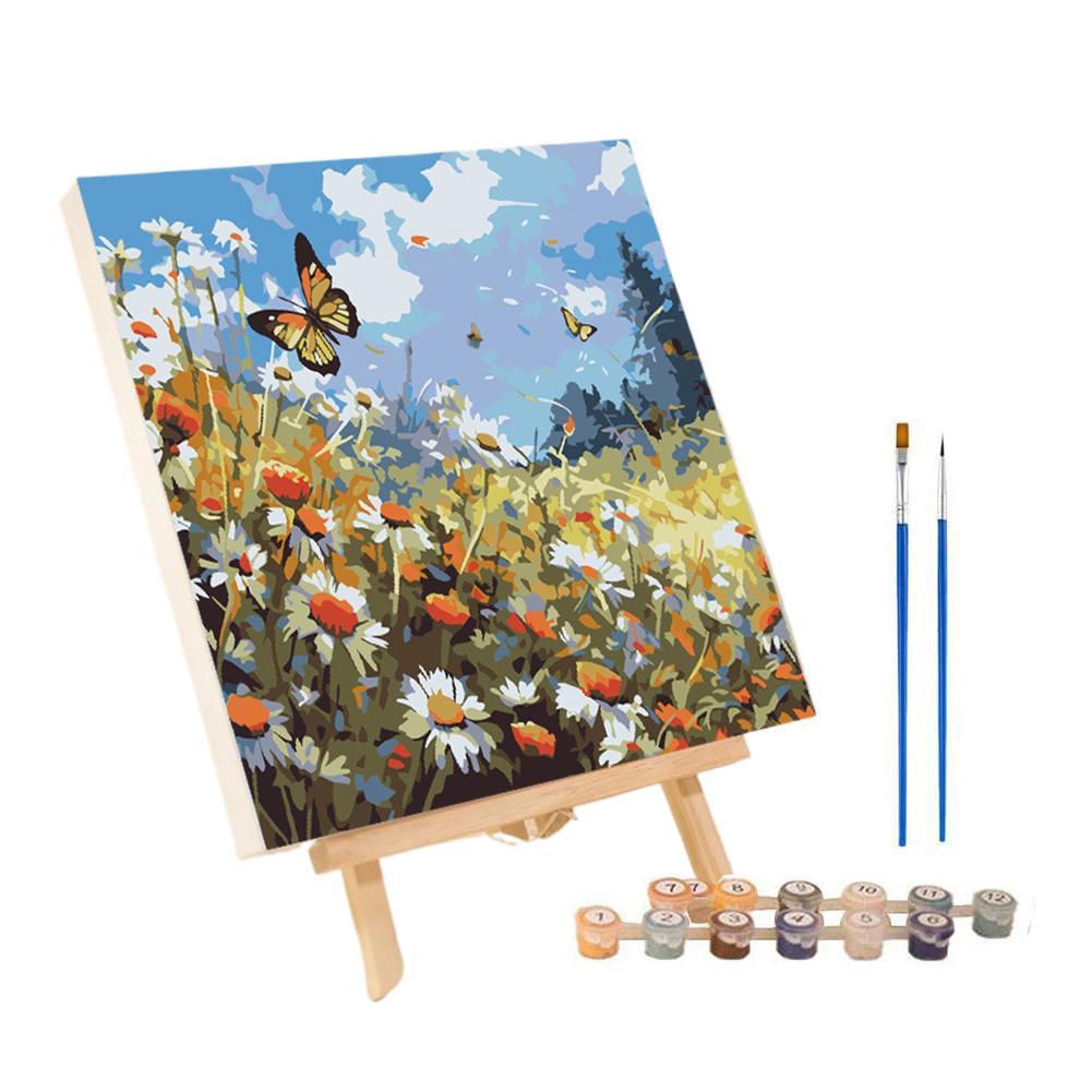 Картина по номерам "Бабочка и цветы", 20x20 см, холст на подрамнике, краски и кисти в комплекте