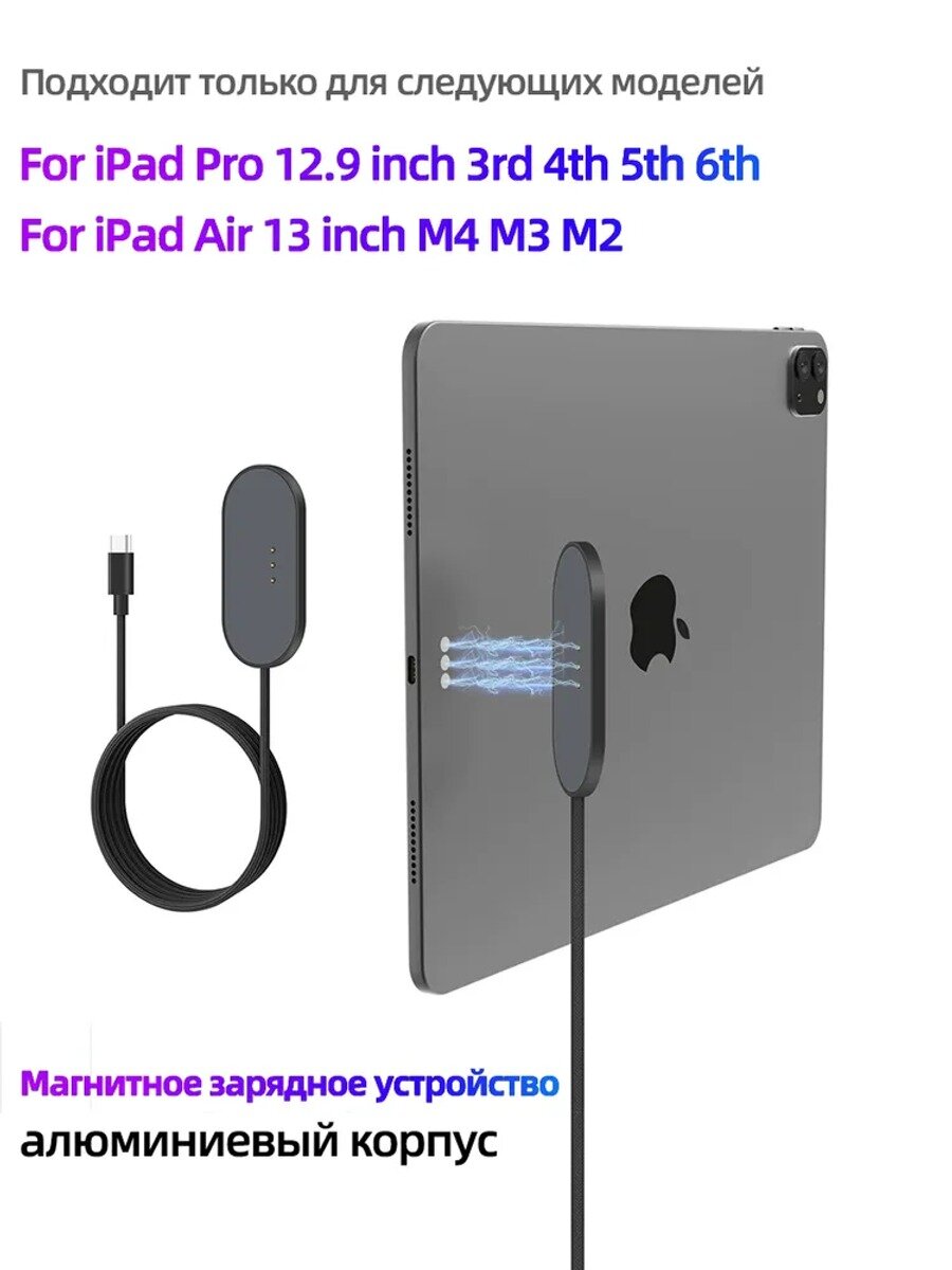 Магнитное беспроводное зарядное устройство для iPad Air 13' M4 M3 M2 / iPad Pro 12.9'3rd 4th 5th 6th, быстрая зарядка