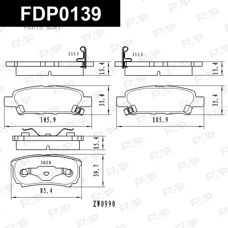 Колодки тормозные MITSUBISHI Lancer 2.0L 2003.01-2007.07 задн. смесь CERAMIC FAP FAP FDP0139 | цена за 1 шт