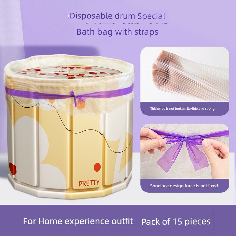 Утолщенный одноразовый ванночный мешок с веревочным шнуром, 5 шт, размер 130x130 см, подходит для круглых ванн до 80