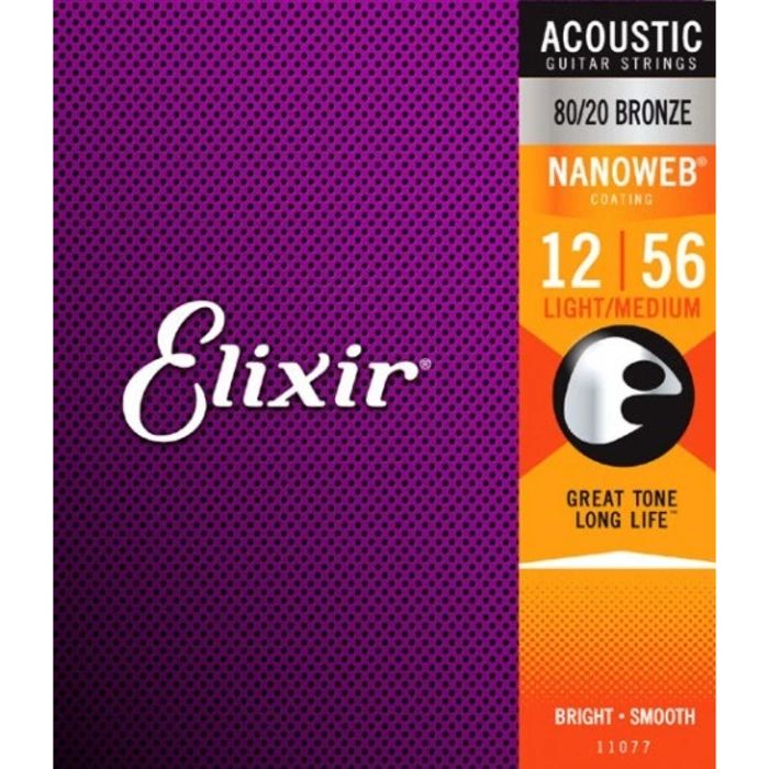 Elixir 11077 NanoWeb Комплект струн для 6-струнной акустической гитары 12-56