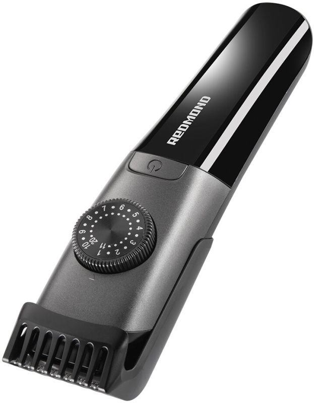 Триммер для бороды усов и головы РЕДМОНД HT4801, работа от сети и аккумулятора, 2 насадки, 39 настроек длины, дисплей, черный, серебристый