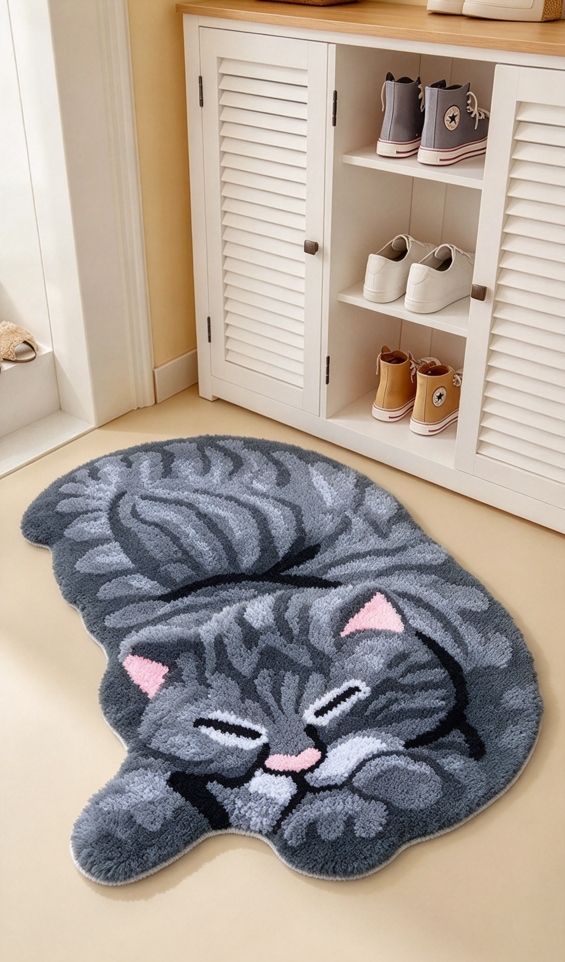 Нескользящий ковер 3D cat, темно-серый